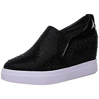 Rismart Femme Talon Compens&eacute; Baskets Mode Brillants Strass D&eacute;contract&eacute;e Plateforme Chaussures Noir,38 EU