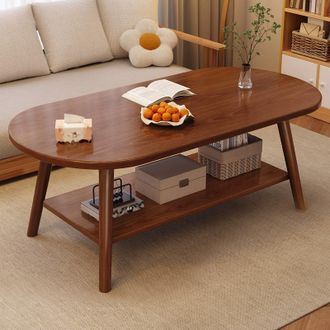 Generic Ovaler Couchtisch mit offenem Regal, 2-stufiger Wohnzimmer-Mitteltisch for Wohnzimmer, Innenbereich, Wohndekor, zur Aufbewahrung von Pflanzen, Büchern