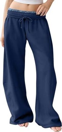 Generic Y2k Pantalon de survêtement ample taille basse pour femme Grande taille Taille élastique Cordon de serrage Poches, bleu marine, XXL