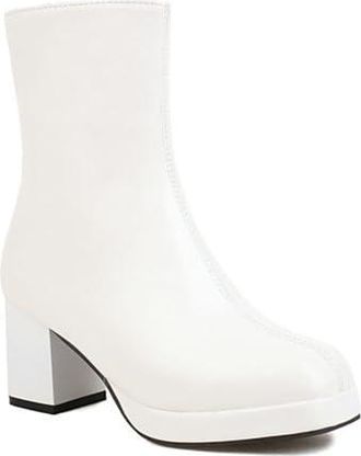 Generic Bottines d&eacute;contract&eacute;es r&eacute;tro &agrave; bout carr&eacute; avec fermeture &eacute;clair lat&eacute;rale et talon bloc pour le travail ou la f&ecirc;te, blanc, 40.5 EU