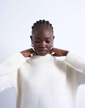 Topshop Pull ras de cou coupe carrée en maille duveteuse - Neige-Blanc