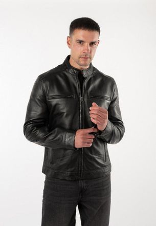 Mauritius Lederjacke MMBlaco (mauritiusHerren26) im Biker-Stil mit Stehkragen und Drucker