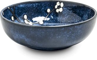 Generic Schale - Hana Blau - Edo Japan - &Oslash;20,5 cm | H7,5 cm - Gro&szlig; - Keramikschalen - Schale Porzellan - Obstschale - Servierschale - Salatsch&uuml;ssel - Sch&uuml;ssel