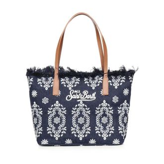 MC2 Saint Barth Femme, Sacs, Bleu, Taille: ONE Size Sac bandouli&egrave;re &agrave; franges et logo brod&eacute;