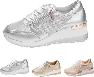 Generic Baskets compens&eacute;es &agrave; lacets pour femme avec soutien de la vo&ucirc;te plantaire - Chaussures de course antid&eacute;rapantes l&eacute;g&egrave;res et confortables, Argent&eacute;., 38.