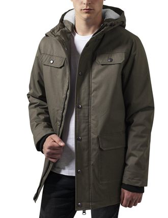 Urban Classics Herren und Jungen Jacke Heavy Cotton Parka mit gef&uuml;tterter und Verstellbarer Kapuze f&uuml;r Herbst und Winter, Olive, Small