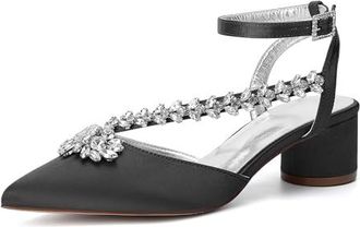 Generic Chaussures De Mariage Femmes Bloc Chunky Talon Heel Bout Pointu Hauts Talons Slingback Mariée Party Dress Chaussures 6Cm,Noir,41 EU