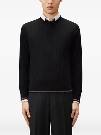 Thom Browne Mens Crewneck Pullover Merino Wool Black Sweater