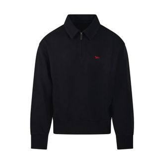 Maison Kitsun&eacute; Profile Fox Zipped Polo Sweatshirt - - Sweatshirts & Hoodies - Herren - Schwarzk - M
