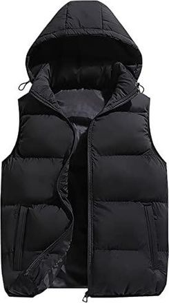Feoya Doudoune sans Manches Chaude Hiver Veste à Capuche Détachable Homme Manteaux Épais Matelassé Gilet Poche Zippée Coupe-Vent Tag 2XL=EU M Noir
