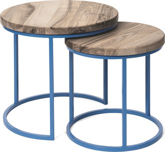 Lamofootwear Manufaktur Couchtisch rund 2er Set - Beistelltisch Holz - Wohnzimmertisch rund, Kaffeetisch, Sofatisch modern, Holztisch f&uuml;r Wohnzimmer, Schlafzimmer-