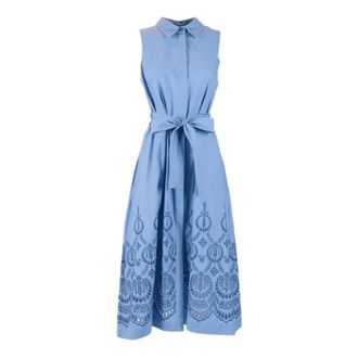 P.A.R.O.S.H. P.a.r.o.s.h., Femme, Robes, Bleu, Taille: 36 FR Abito chemisier smanicato ricamo al fondo