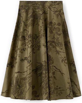 Motivi Femme, Jupes, Vert, Taille: 44 FR Jupe midi &eacute;vas&eacute;e &agrave; imprim&eacute; botanique