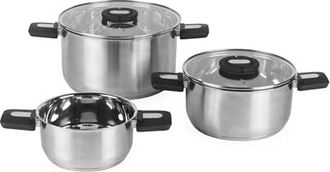 Salter Salter Stapelbares 3-teiliges Kochtopfset - 16/20/24 cm stapelbare Edelstahlkochtöpfe, Nistdesign, klappbare Soft-Touch-Griffe, induktionsgeeignet, ge