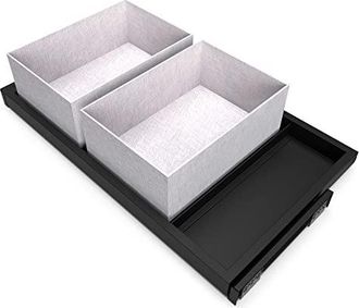 Emuca Bausatz Tablett mit 2 Organisationskörbe und Führungsrahmen mit sanft schließenden für Schränke, Modul 800mm, regulierbare, Tiefschwarz lackiert