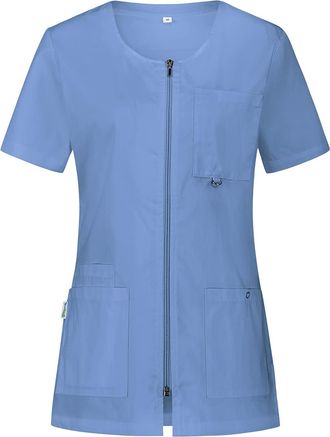 B-Well Stella Kasacks Damen Pflege Kleidung Damen Schlupfjacke mit Reißverschluss Kasaks Altenpflege Damen, Kurzarm, 4 Taschen (Hellblau, 3XL)