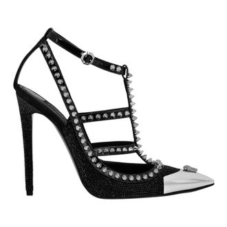 Philipp Plein Femme, Chaussures, Noir, Taille: 39 EU Sandales en cuir Strass Talons Aiguilles Clous