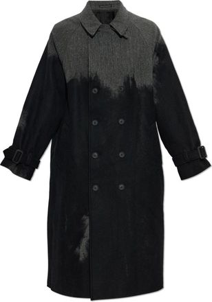 Yohji Yamamoto Manteau crois&eacute; raglan en laine &agrave; chevrons aiguillet&eacute;e - Homme - Manteaux - Noir - Taille: L