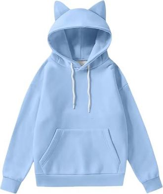 Generic Sweat à capuche pour femme - Pull Kawaii - Pull à capuche mignon - Sweat à capuche - Confortable - Manches longues - Couleur unie - Avec poche - Loisi