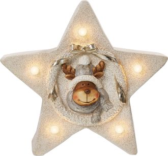 Hellum LED Dekofigur Stern mit Rentier, mit Timer, Weihnachten, warmweiß, batteriebetrieben (3xAA Nicht inkl.), 52x45x25cm, für Innen, Winter-Dekoration, 524