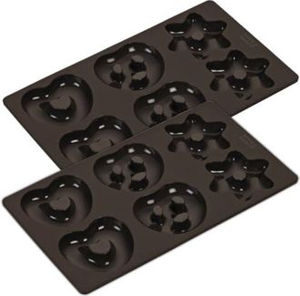 Lurch FlexiForm Keksform Lebkuchen (Brezeln Herzen Sterne) 2er Set / 2 Backformen für Kekse 17 x 30 cm aus 100% BPA-freiem Platin Silikon, braun