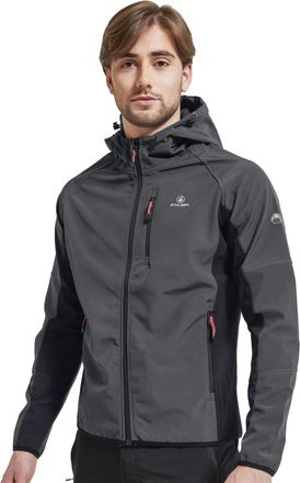 ATHL DPT. Herren Softshelljacke wasserabweisende und atmungsaktive Funktionsjacke mit Kapuze, leichte Sommerjacke Grau/Schwarz, Gr. L