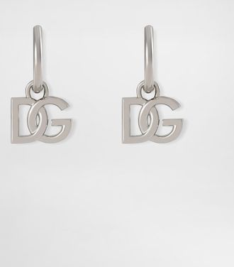 Dolce & Gabbana Hoop Earrings With Dg Logo Pendants - Mann Bijoux Silber Metall Onesize