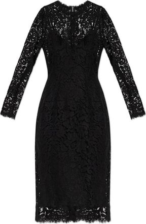 Dolce & Gabbana Femme, Robes, Noir, Taille: 40 FR Robe Midi en Dentelle &agrave; Manches Longues