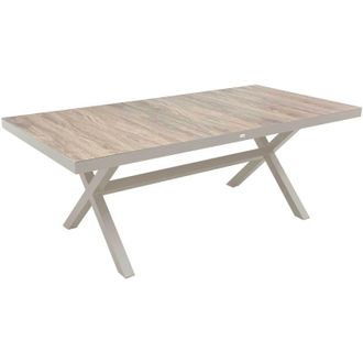 Oviala Table de jardin L201 cm aluminium et c&eacute;ramique 8 personnes cr&egrave;me - Tivoli
