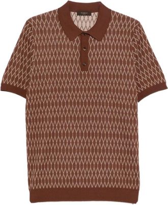 Zanone Homme, Tops, Brun, Taille: 2XL Polo fantaisie en maille avec col, manches courtes