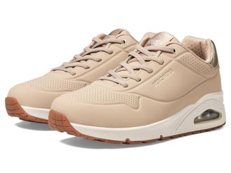 Skechers Damen UNO Shimmer Away Sneaker, Nude Durabuck Rosegold Duraleather Mesh Tri, 35.5 EU