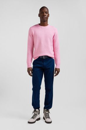 Eden Park Pull Col Rond En Laine Et Coton Rose Coupe Regular Effet Micro Noeud Papillon