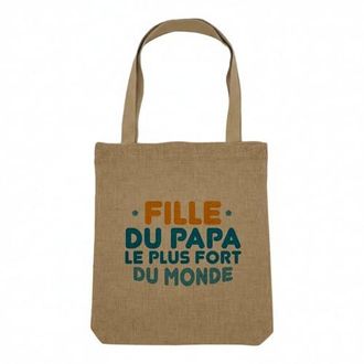 Fabulous Sac Shopping Tote Bag Aspect Lin - Fille du Papa le Plus Fort du Monde P&egrave;re Famille - Sac de Courses Toile Epaisse 360g Beige Naturel Cabas Port&eacute; Epau