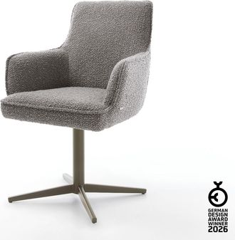DELIFE Drehstuhl Heira-Flex mit Armlehnen Boucl&eacute; Silbergrau Fu&szlig;kreuz Effektfinish Titan 360&deg; drehbar Taschenfederkern, Esszimmerst&uuml;hle