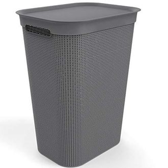 Rotho Brisen Collecteur de Lavage 50 l avec Couvercle et 2 Poignées, Plastique (PP) sans BPA, Anthracite, 50 l (43,1 X 34,0 X 52,9 cm)