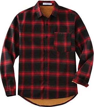 Generic Chemise en flanelle pour homme - Automne et hiver - Manches longues - Chaude et confortable - Doublure en polaire brossée Sherpa - Chemise de bûcheron