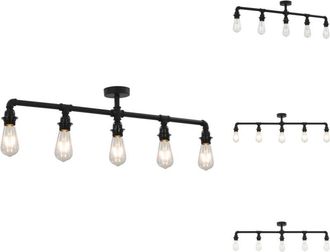 vidaXL Deckenleuchte Schwarz 5 x E27-Fassungen - Steampunk Lampe - Deckenlampe Schwarz - Wohnzimmer Deko - Industrie Style - Metall Lampe