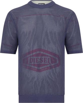 Diesel Homme, Tops, Bleu, Taille: M T-shirt avec maille et imprim&eacute;