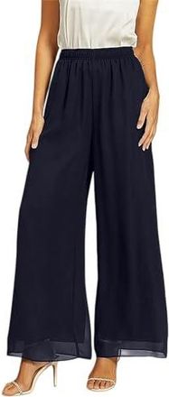 Generic Pantalon de plage en mousseline de soie pour femme - Jambes larges - Taille &eacute;lastique - Double couche, bleu, XXL