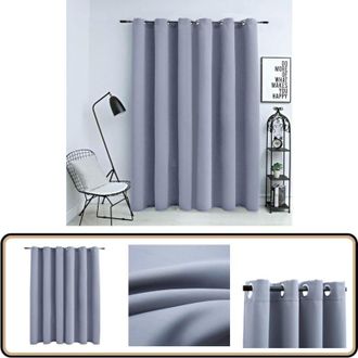 vidaXL Vidaxl - Rideau occultant avec anneaux en métal Gris 290x245 cm - Rideau Occultant - Rideau Gris - Rideau Pour Salon - Rideau Pour Chambre - Rideau