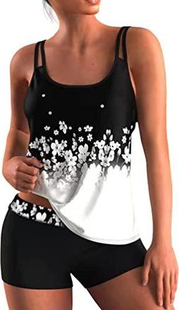 Minetom Maillot de Bain Femme 2 Pièces Tankini Taille Haute Top Ensembles Maillots Bikini Set Débardeur et Short F Blanc XXL