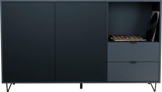 Vladon Sideboard Marino, Kommode mit 2 Türen Schwarz matt und 2 Schubladen Anthrazit matt, Made in Germany, Korpus Anthrazit matt (152,5 x 90,5 x 37 cm)