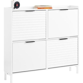 SoBuy SoBuy Schuhschrank schmal hoch - Schuhkipper mit 4 Klappen Schuhregal mit 4 Ablageflächen schmaler Schuhschrank für Flur Platz für 8-12 Paar Schuhe