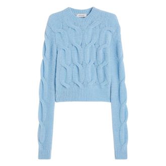 Sportmax Femme, Pulls, Bleu, Taille: 38 FR Pull court en maille torsad&eacute;e