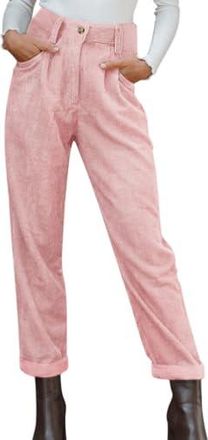 Onsoyours Pantalon Femme Velours Côtelé Ample Sarouel Coton Tapered Trousers Élastiquée Taille Pants Confortable Pantalon avec Poches A Rose XL