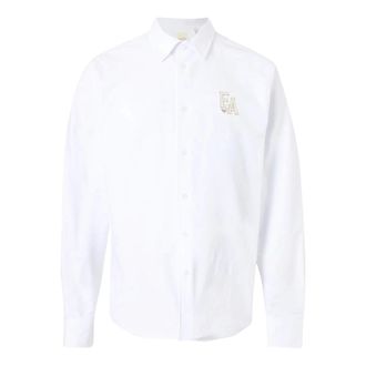 Emporio Armani Homme, Chemises, Blanc, Taille: L Eagle Club Cotton Oxford Shirt with Embroidery