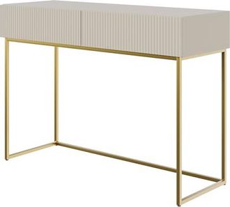 Selsey Schminktisch Makeup Tisch Frisiertisch Kosmetiktisch 110 cm Mit 2 Schubladen Veldio Graubeige Goldene Beine