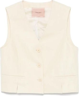 Twinset Femme, Vestes, Beige, Taille: 42 FR Gilet Élégant Beige Tissé