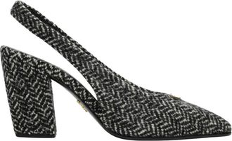 Prada Chevron Stoff Slingback Pumps - - Shoes - Damen - Schwarzk - 38 1/2 EU