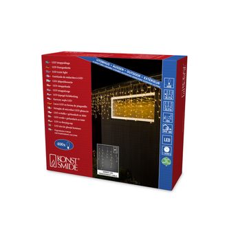Konstsmide LED Eisregen Lichtervorhang, mit wei&szlig;en Globes, 400 warm wei&szlig;e Dioden, 24V Au&szlig;entrafo, transparentes Kabel - 3673-103